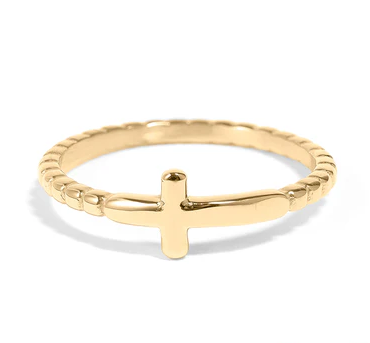 Gold Rush Beaded Cross Stacking Ring – Prettyhunter.com
